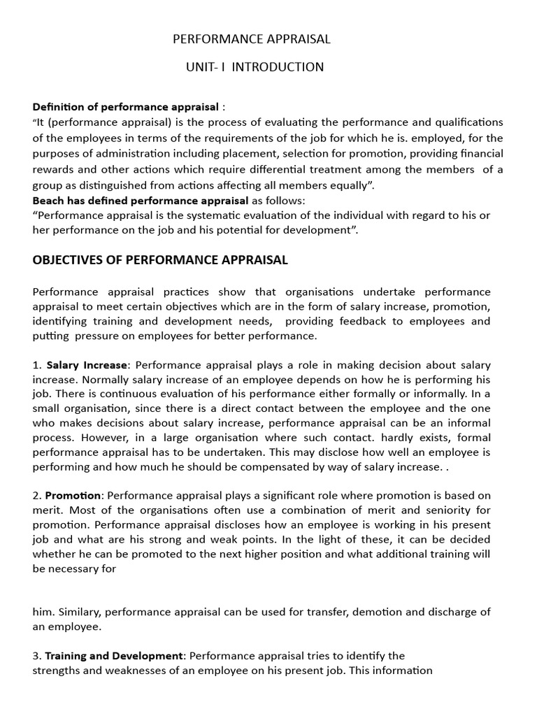 Unit 1 Performance Appraisal | PDF | Performance Appraisal | Goal