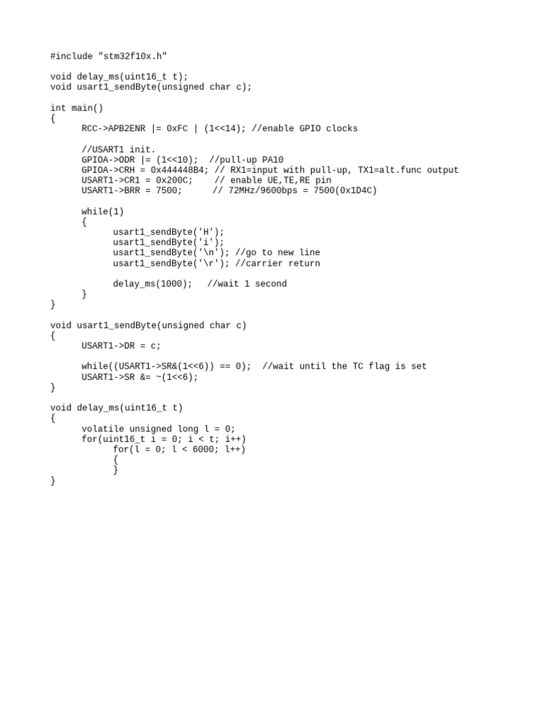STM32 USART1 Communication Code | PDF | Computers | Technology & Engineering