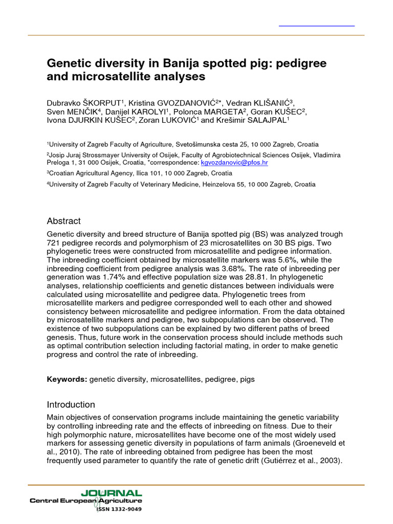 2018 Genetic Diversity In Banija Spotted Pig Pedigree And