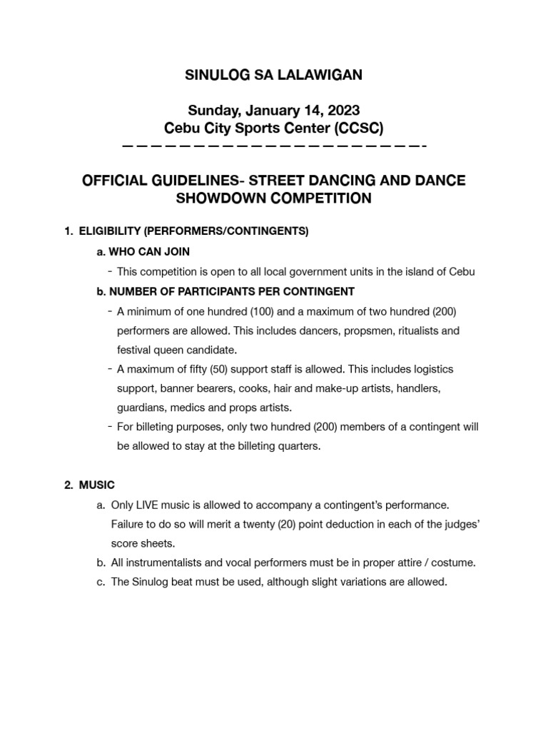 SINULOG SA LALAWIGAN 2024 GUIDELINES STREET DANCING AND RITUAL v2 | PDF | Cebu | Dances