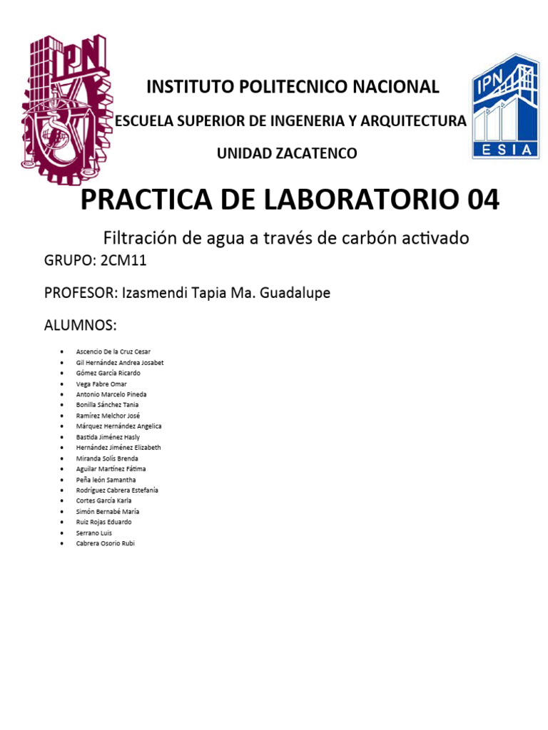 Practica Lab (2) | PDF | Agua | Filtración