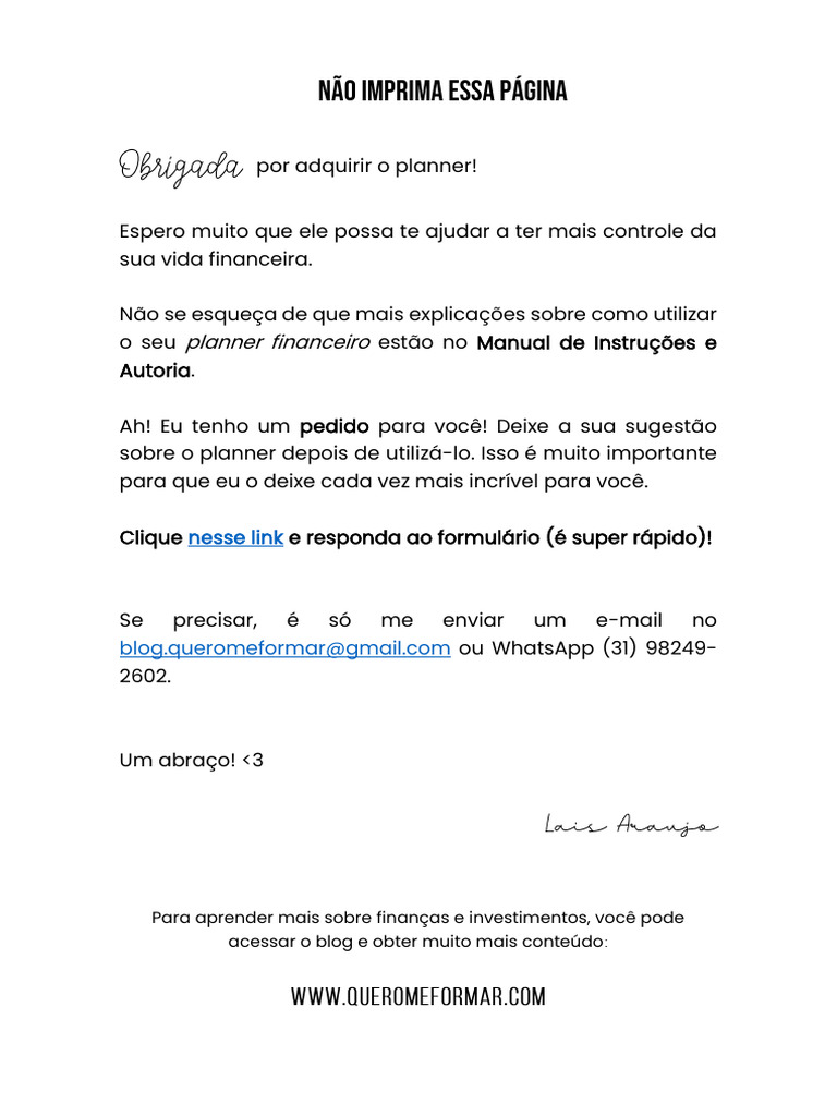Planner de Minimalismo Financeiro | PDF