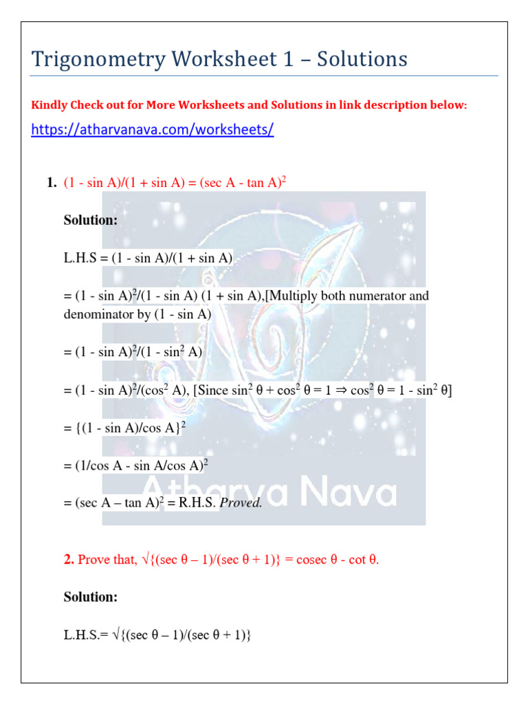 Trigonometry Ws 2 Solutions | PDF | Trigonometric Functions | Geometric Measurement