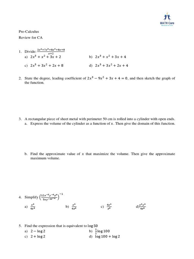 Pre Calculus Review All | PDF | Logarithm | Function (Mathematics)