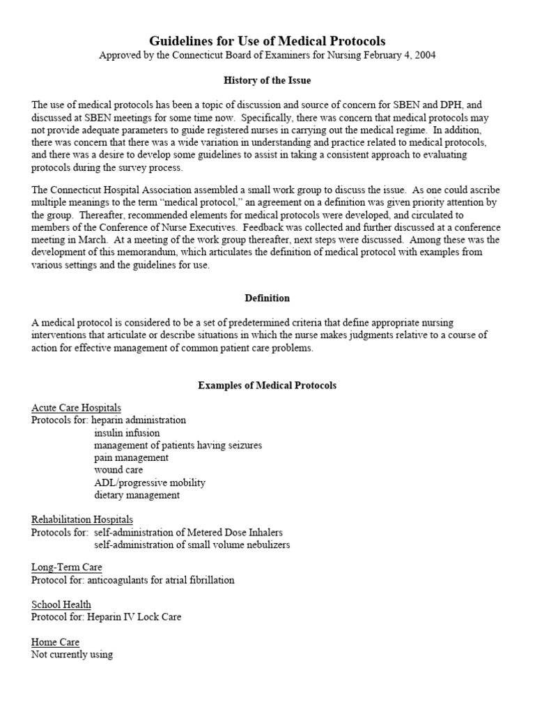 Medical Protocol Guidelines for Nurses | PDF | Nursing | Public Services