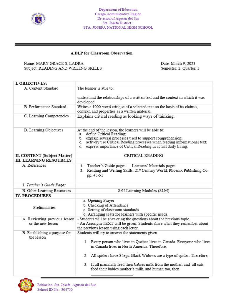 Critical Reading Skills Guide | PDF | Learning | Teachers