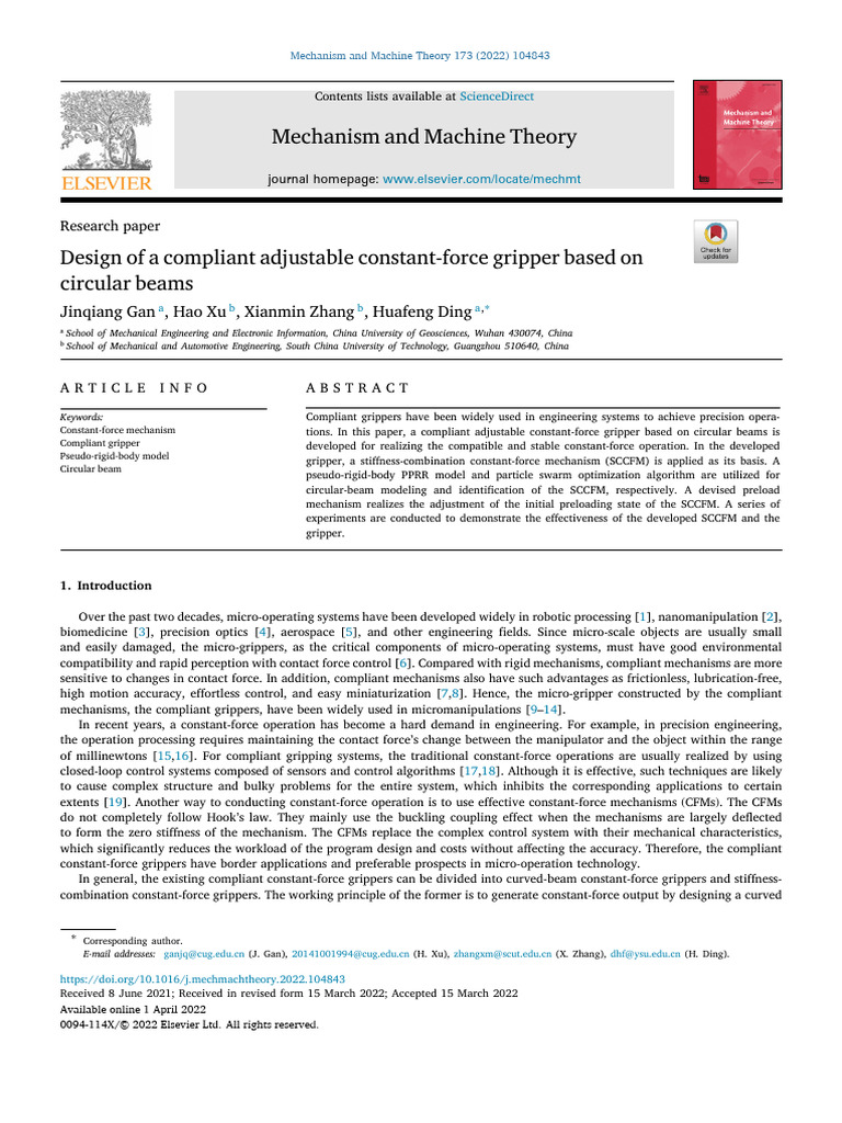 Compliant Constant-Force Gripper Design | PDF | Beam (Structure) | Bending