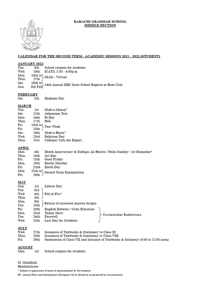 School Calendar for Students | PDF