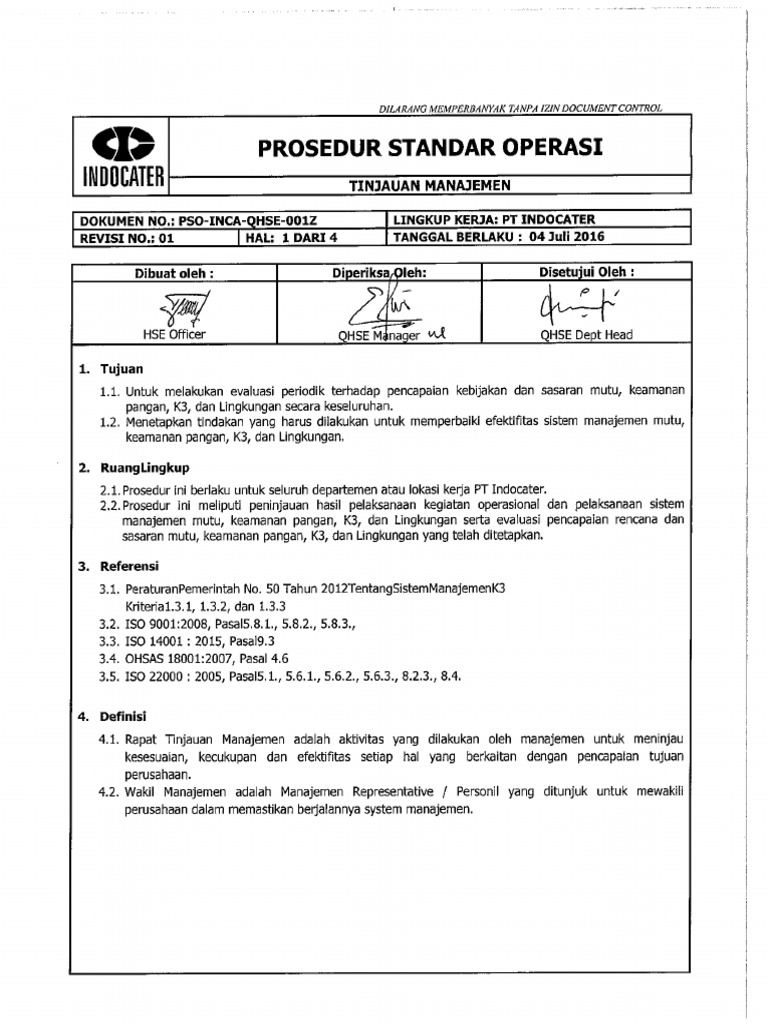 PSO QHSE 1 Tinjauan Manajemen | PDF