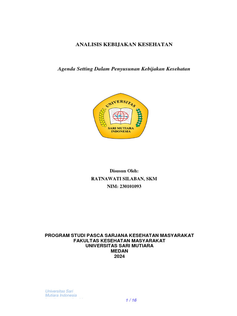 Agenda Setting - Ratnawati Silaban, SKM 230101093 | PDF