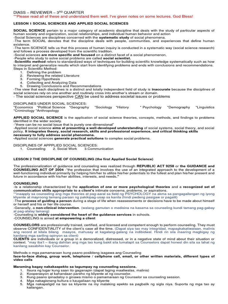 Diass Reviewer For 3RD QTR | PDF | Social Sciences | Science