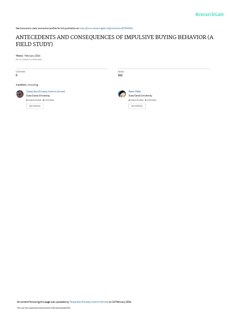 Antecedents and Consequences of Impulsive Buying Behavior (A Field ...