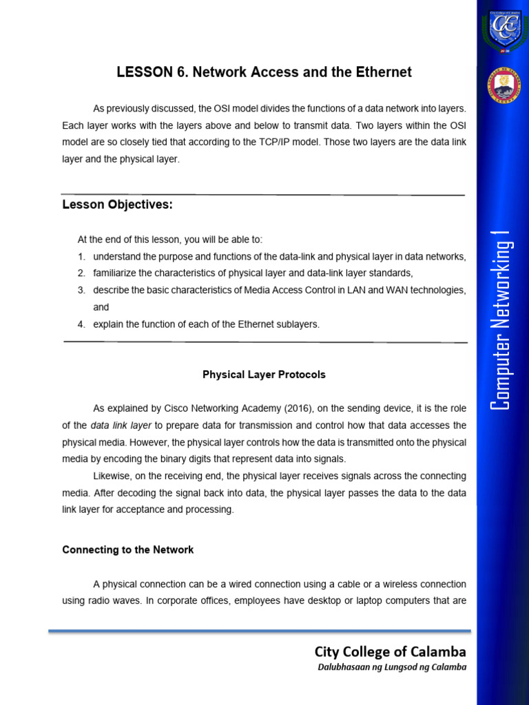NET102Lesson6 NetworkAccessandtheEthernet | PDF | Transmission Medium ...