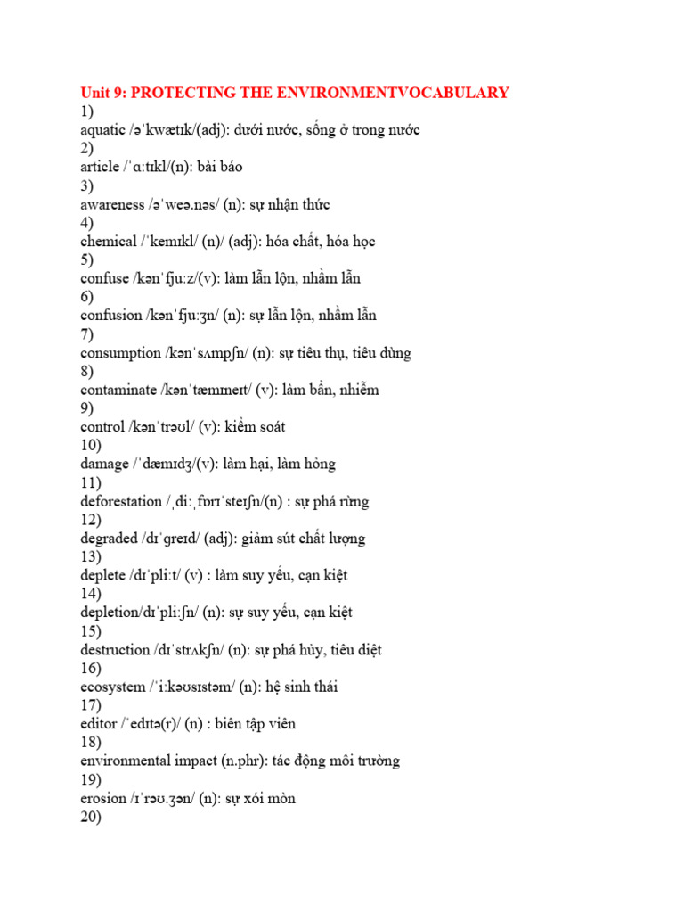 Unit 9 Vocabulary | PDF