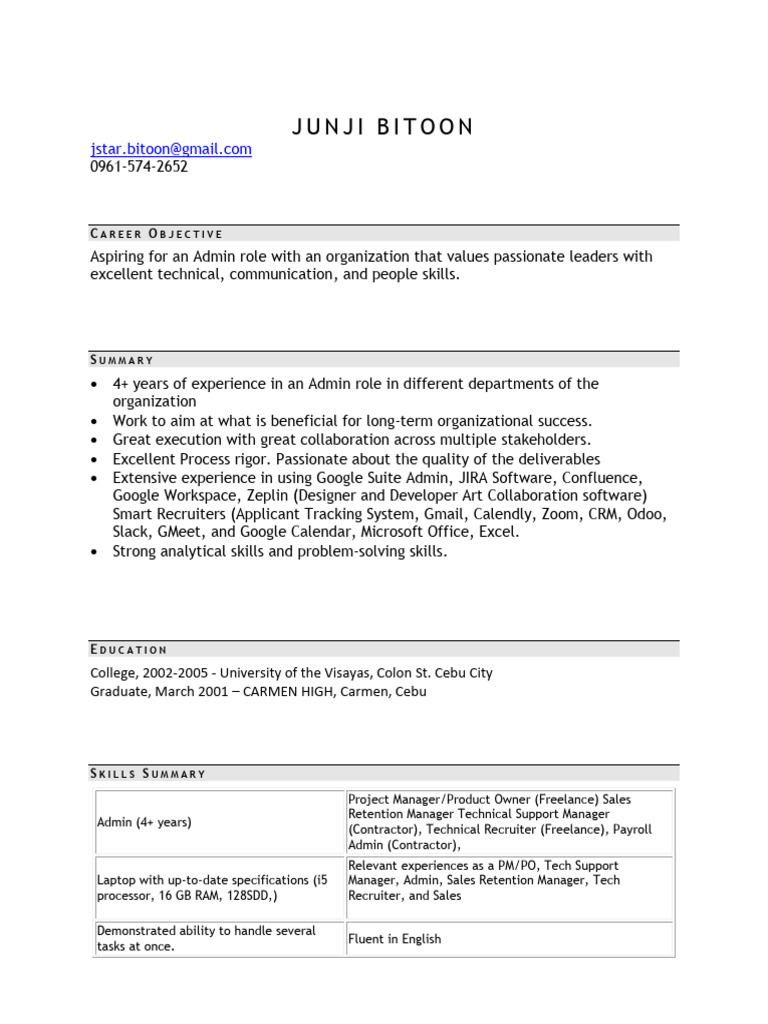 Junji Bitoon RESUME | PDF | Business | Software