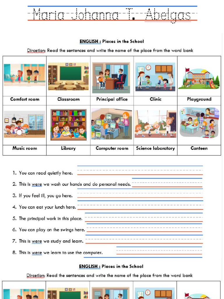ENGLISH - Places in The School | PDF