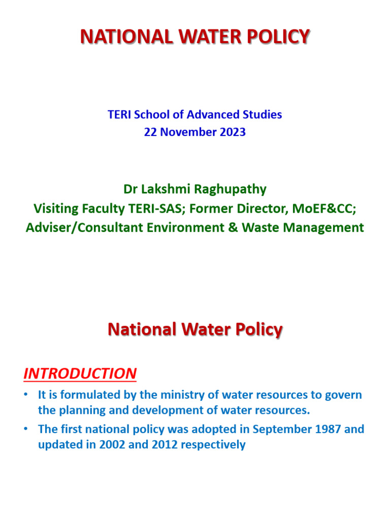 National Water Policy Overview 2023 | PDF | Water | Water Resources