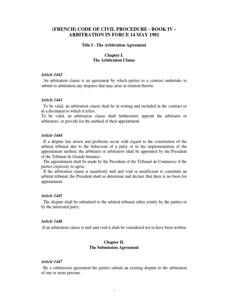 9 French Code of Civil Procedure | Download Free PDF | Arbitration ...