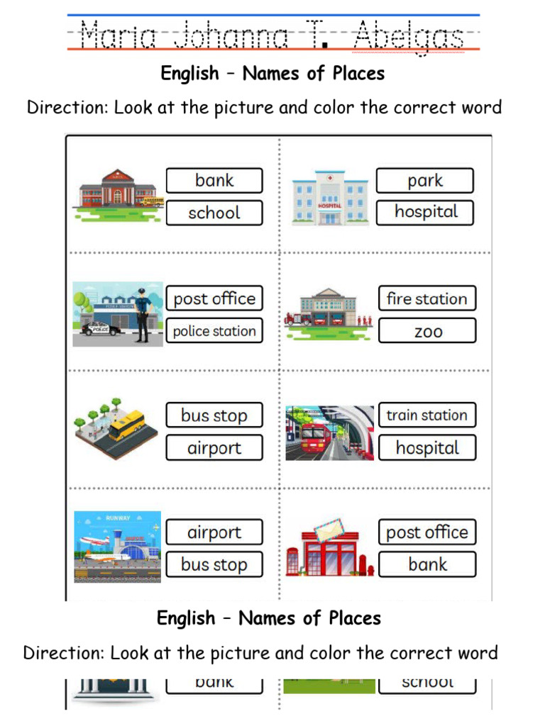 English-Week 5 Names of Places | PDF