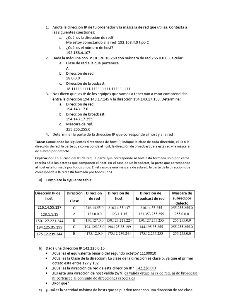 Ejercicios Direccionamiento Hechos | PDF | Dirección IP | Protocolos de internet