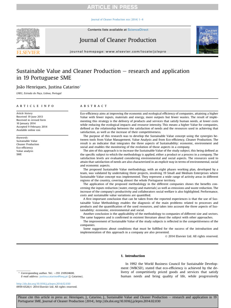 Sustainable Value and Cleaner Production | PDF | Sustainability ...