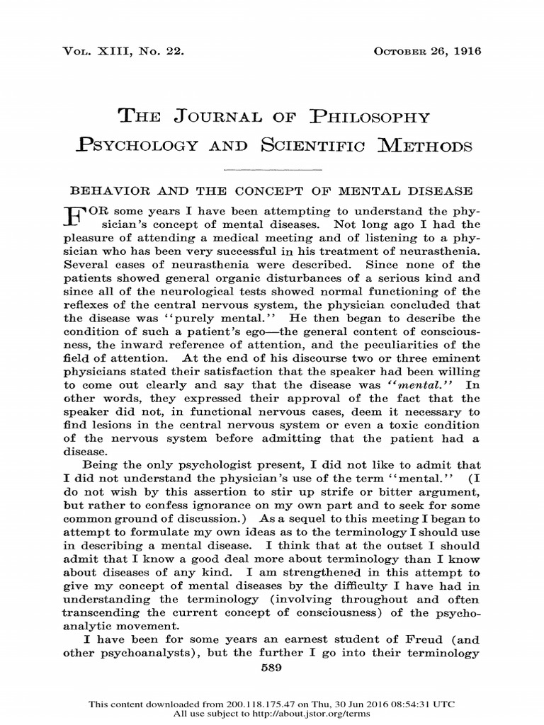 Watson, J. Behavior and The Concept of Mental Disease | PDF | Sigmund ...