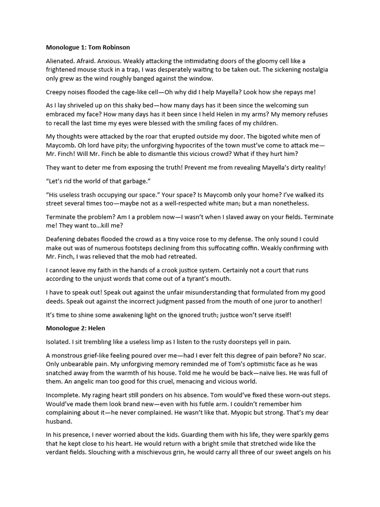 TKaM Monologues | PDF | To Kill A Mockingbird