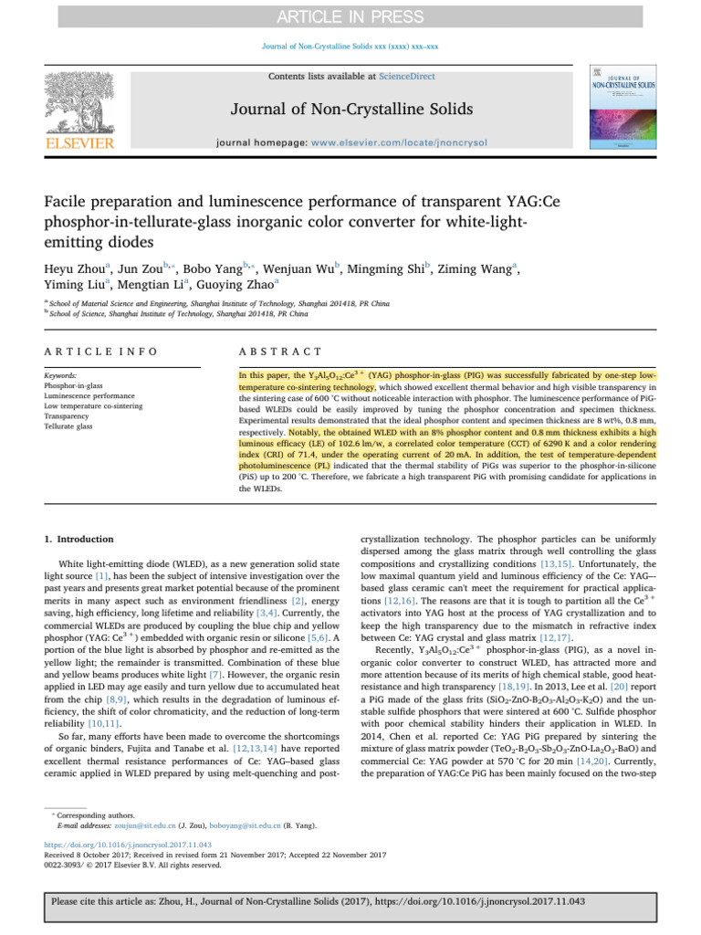 Journal of Non-Crystalline Solids | PDF | Light Emitting Diode | Glasses