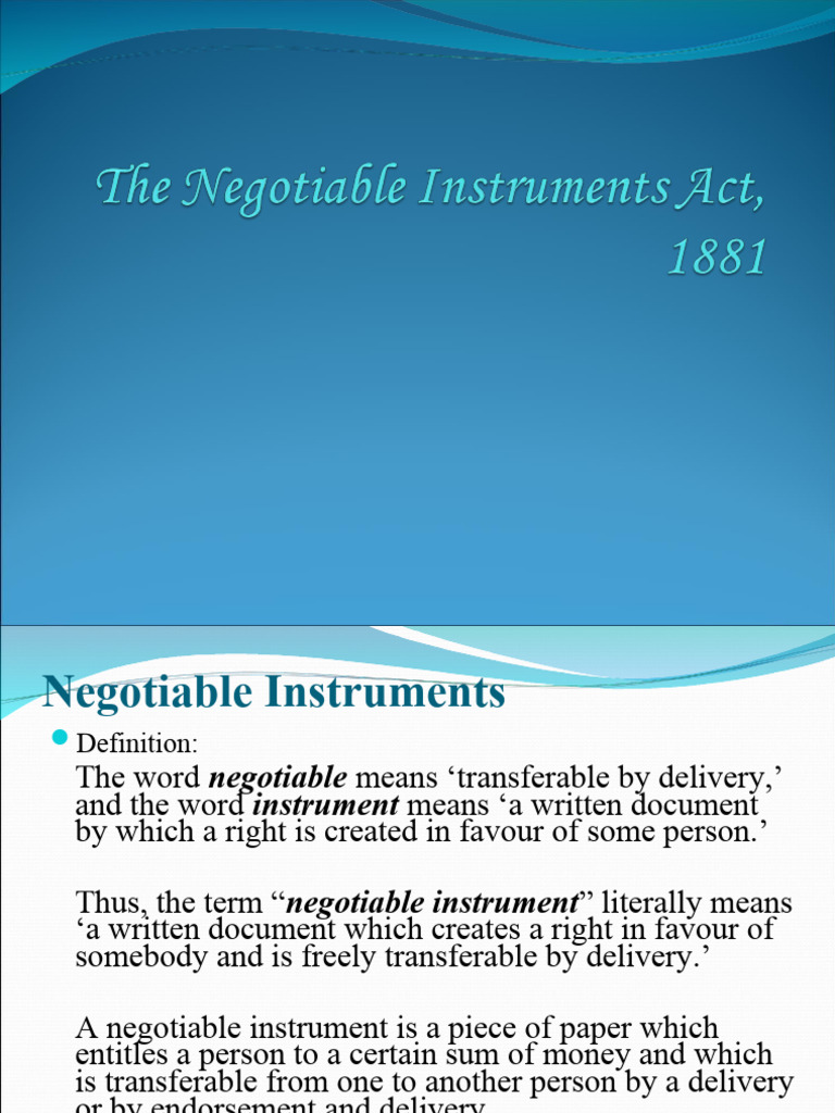 Negotiable Instrument Actt | PDF | Finance & Money Management | Law