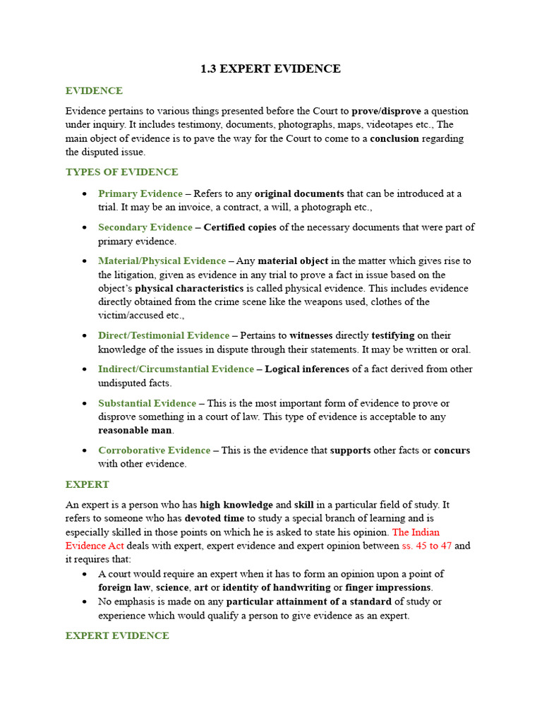1.3 Varsh's Notes On Expert Evidence | PDF | Expert Witness | Forensic ...