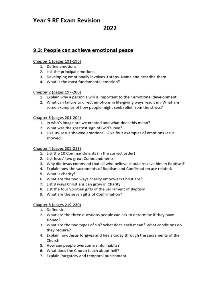 Year 9 Religious Education Exam Revision 2022 | PDF | Sacraments | Love