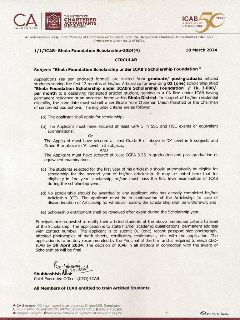 ICAB Scholarship for CA Students | PDF | Educational Stages | Qualifications