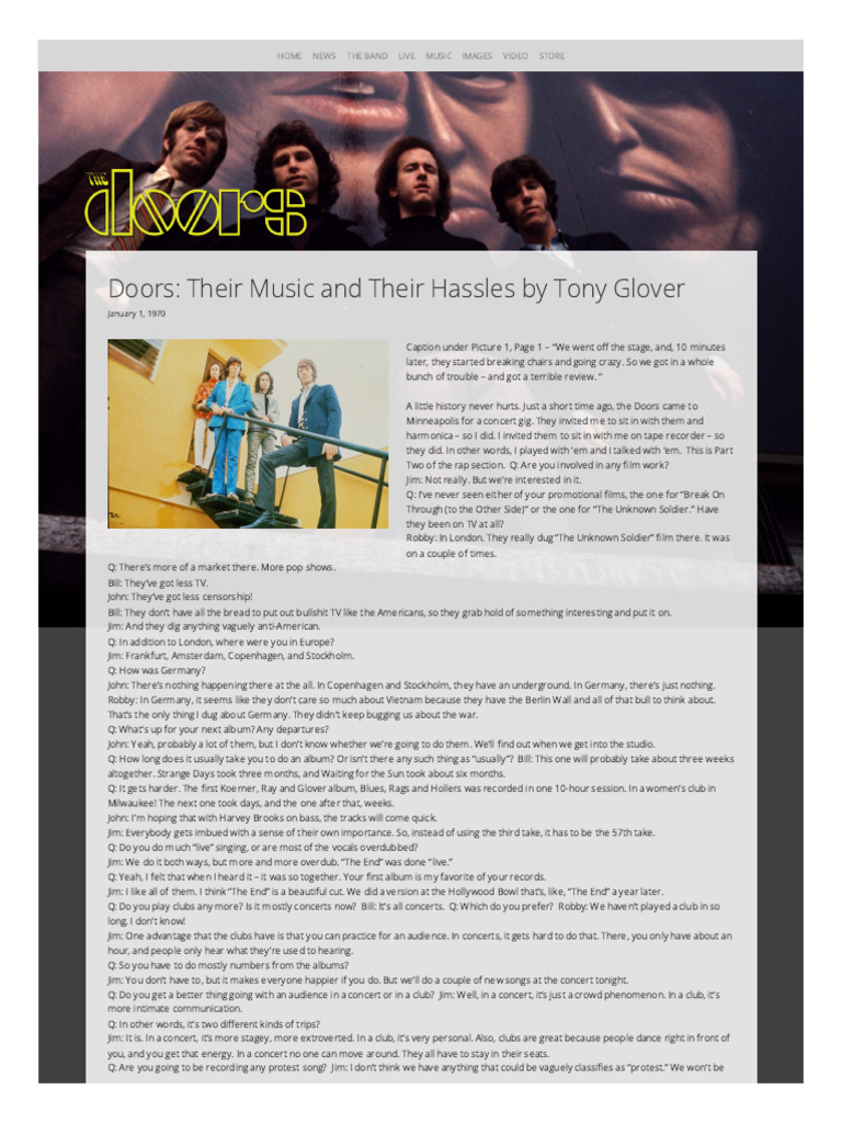 Thedoors Com News Doors Their Music and Their Hassles by Tony Glover ...