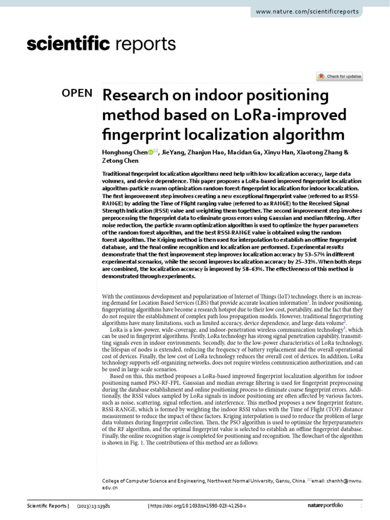 Research On Indoor Positioning Method Based On Lora Improved Fingerprint Localization Algorithm ...