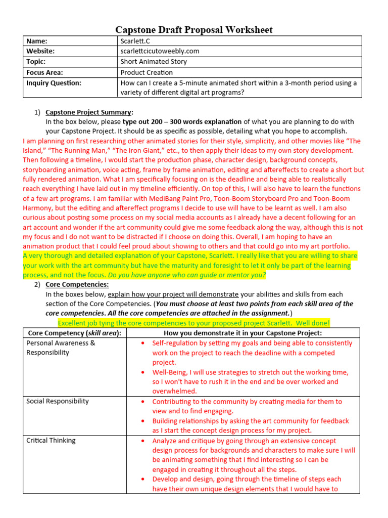 CLC 12 - Capstone Draft Proposal Worksheet | PDF | Animation | Community