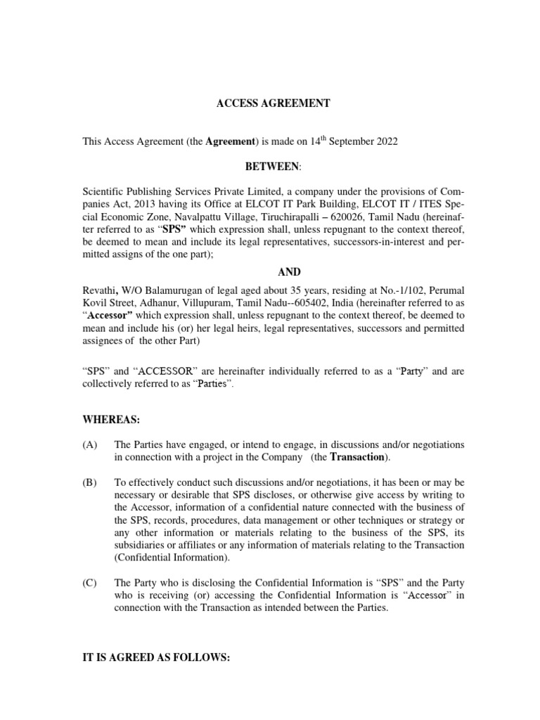 Access Agreement | Download Free PDF | Legal Remedy | Breach Of Contract