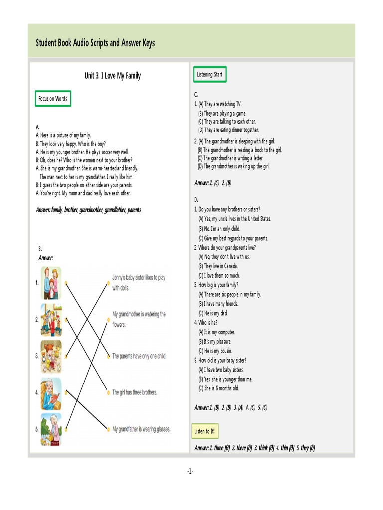 Listening Cue - LV1 - SB - AK - Unit 03 | PDF | Grandparent
