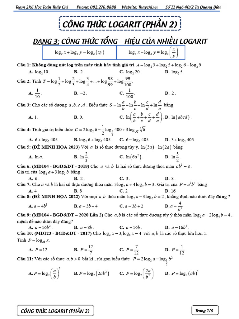 Công thức Logarit (Phần 2) | PDF