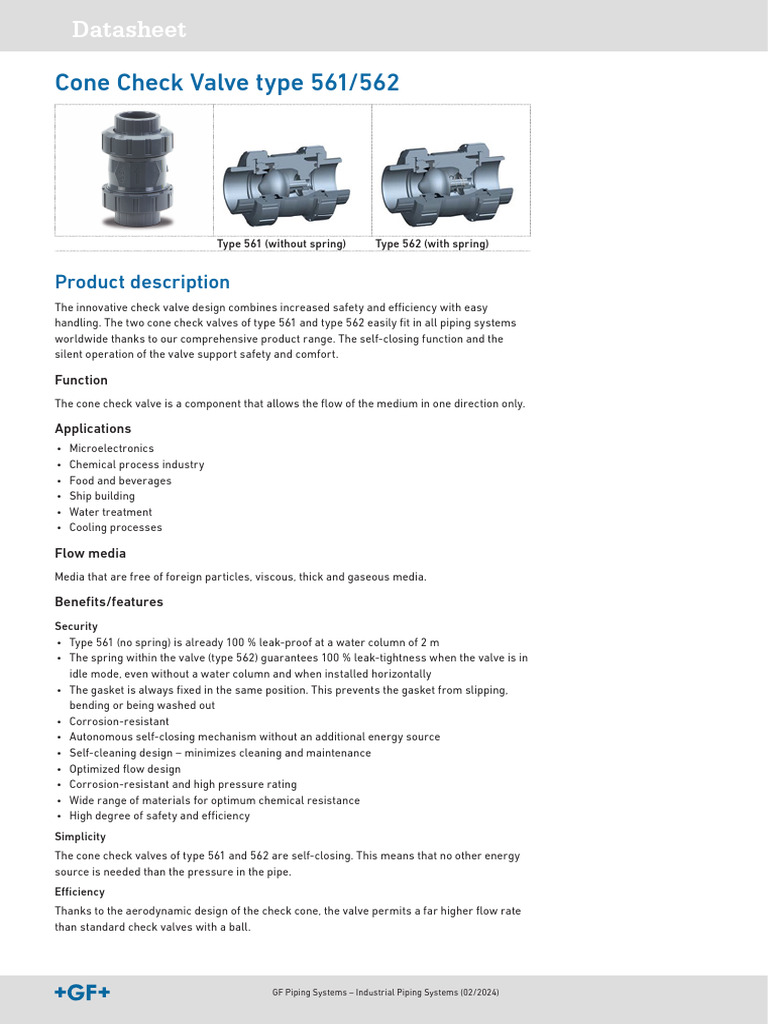 Gfps Datasheet 561 562 Cone Check Valve en | PDF | Valve | Pipe (Fluid ...