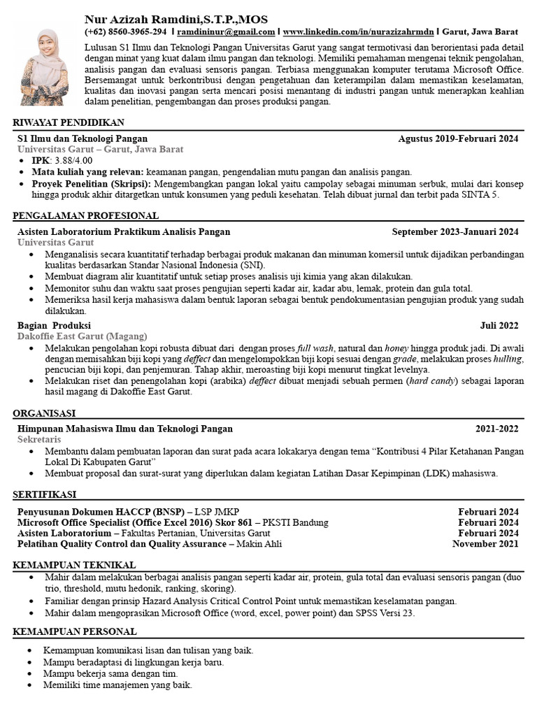 Berkas Lamaran - Nur Azizah Ramdini - CV Tirta Guna Mandiri OKE | PDF