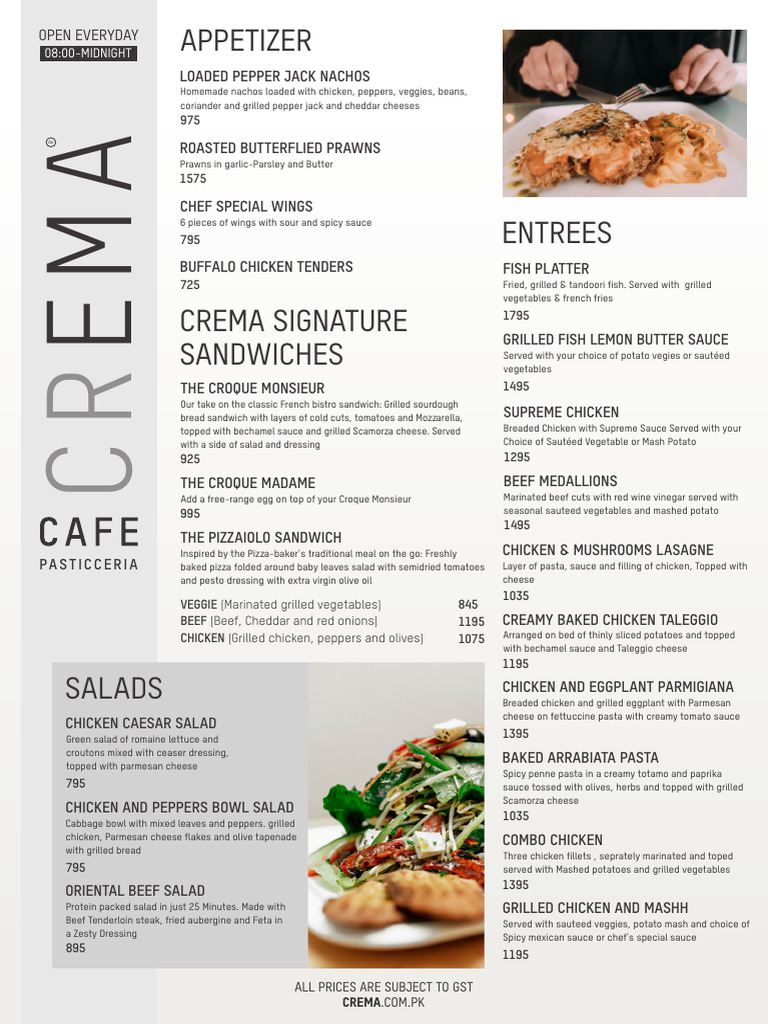 Crema Menu | PDF | Hamburgers | Salad