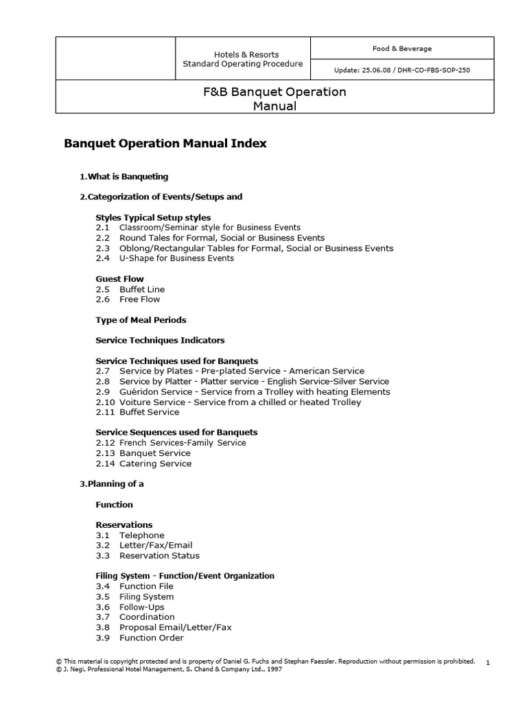 F and B Banquet Operation Manual Banquet | PDF | Menu | Buffet