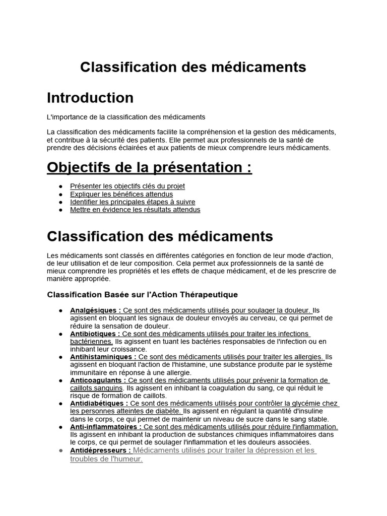Classification des Médicaments: Guide Complet | PDF | Inflammation ...