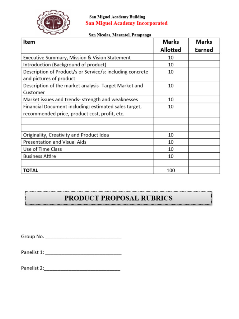 Product Proposal Rubrics | PDF