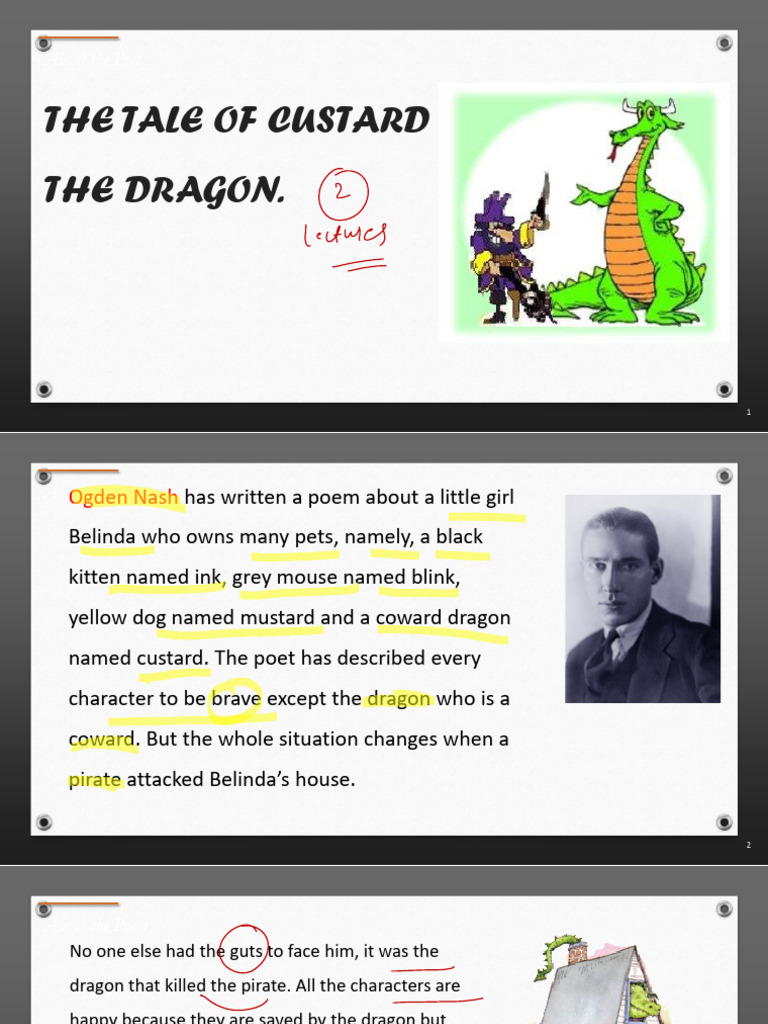 The Tale of Custard The Dragon L1 English Class 10 Cbse by Taniya | PDF