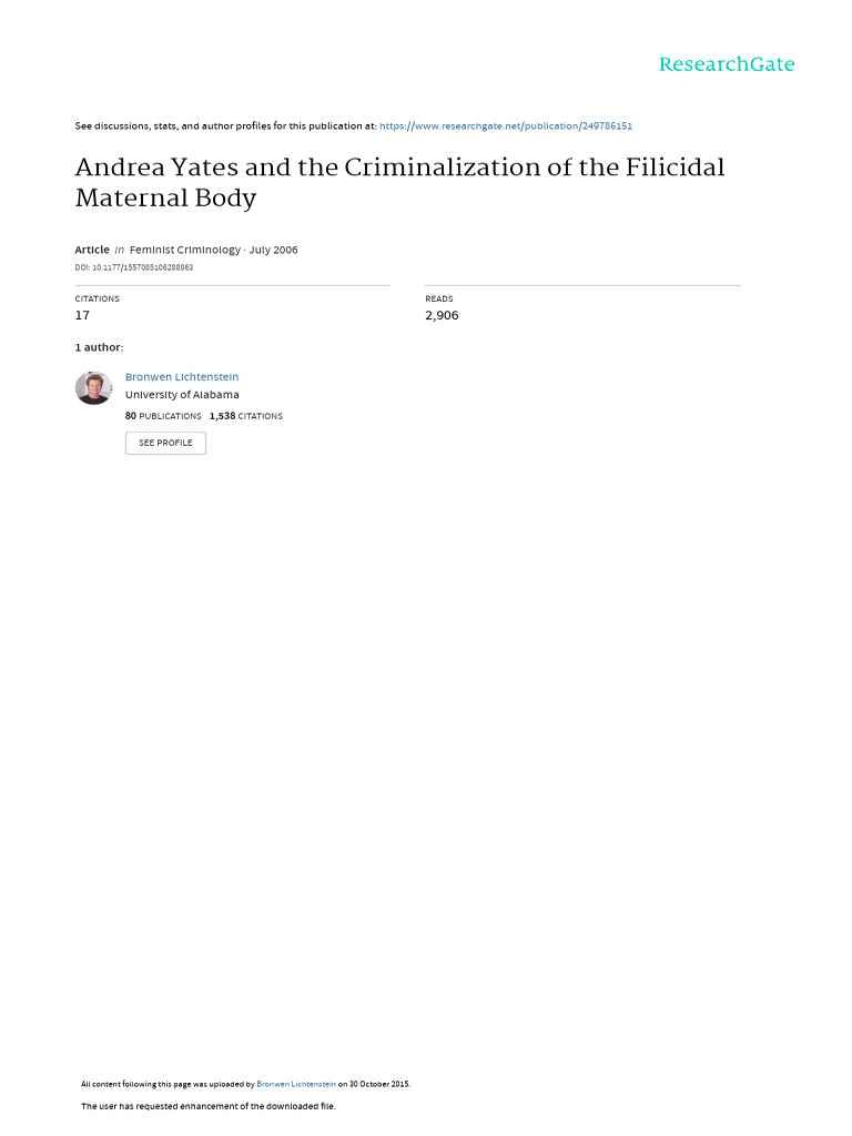 Andrea Yates: Filicide and Maternal Criminalization | PDF | Mental ...