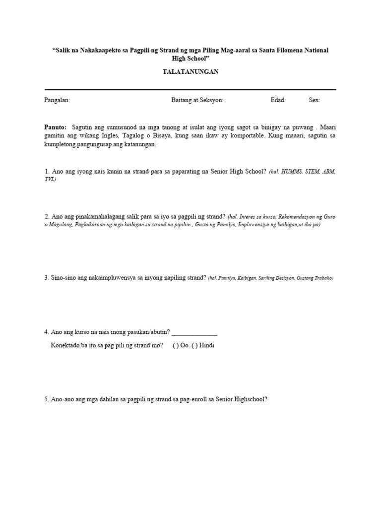 Pagbasa Research Questionnaire | PDF