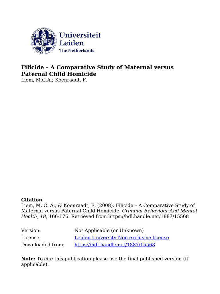 Maternal VS Paternal Filicide | PDF | Diagnostic And Statistical Manual ...
