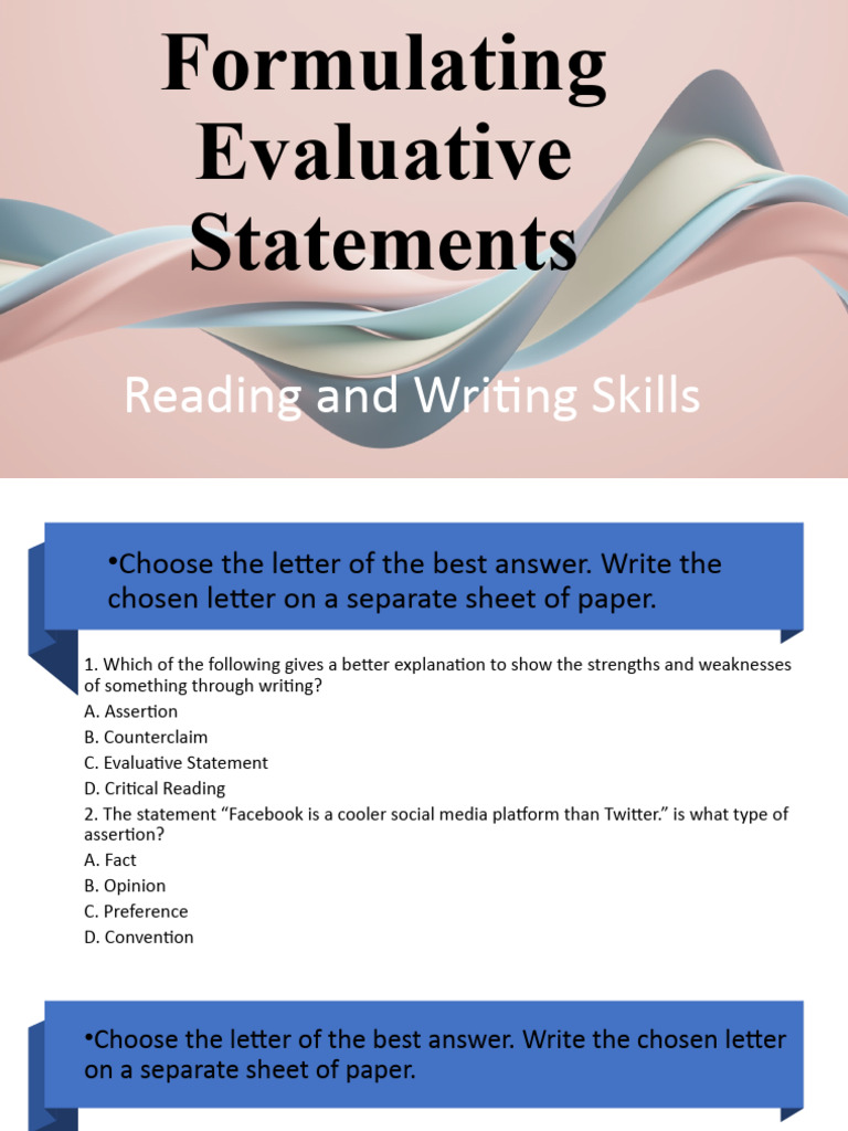 Formulating Evaluative Statement | PDF | Argument | Poetry
