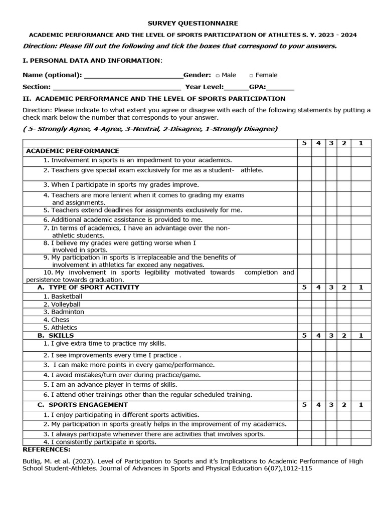 Survey Questionnaire Final | PDF | Sports